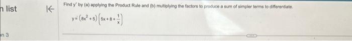 Solved Find y' by (a) applying the Product Rule and (b) | Chegg.com