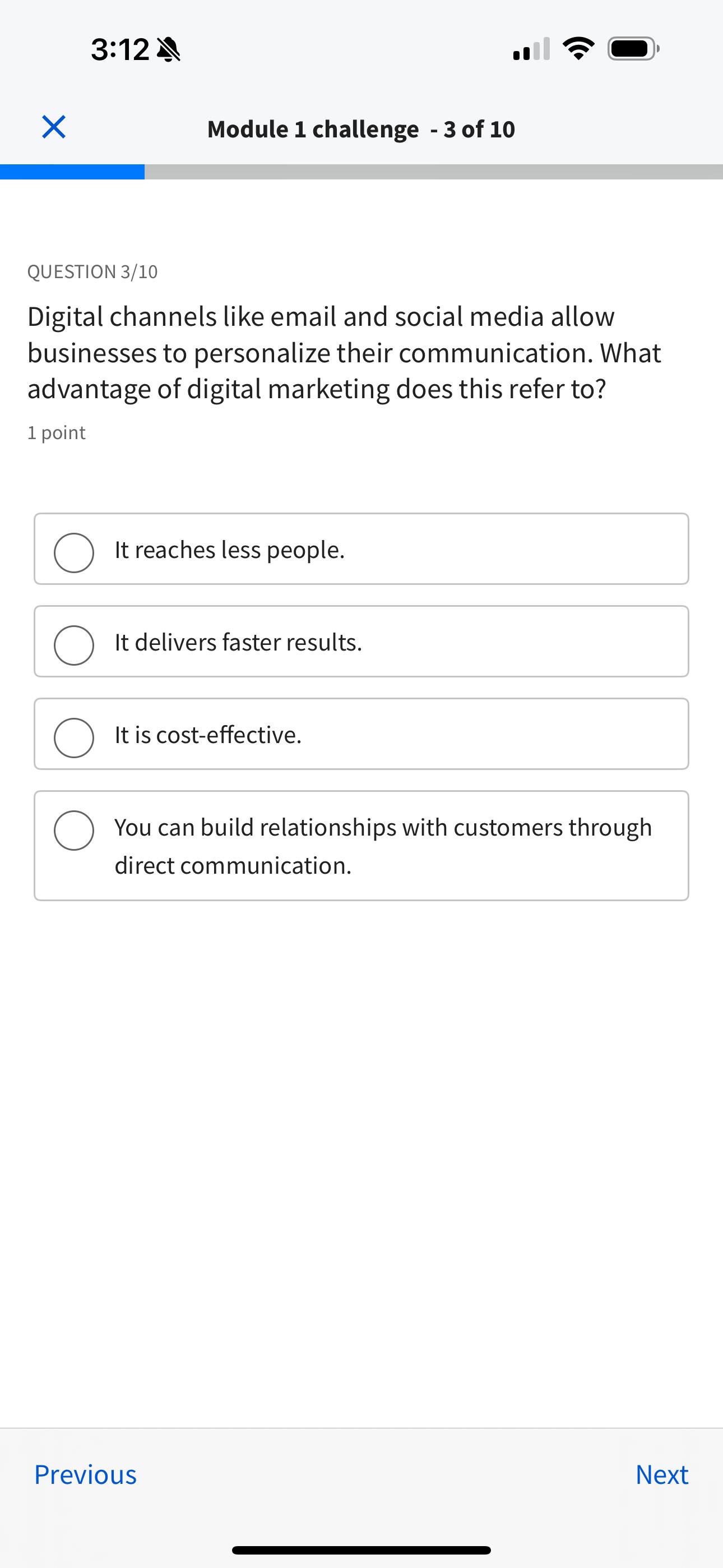Solved 3:12Module 1 ﻿challenge - 3 ﻿of 10QUESTION | Chegg.com