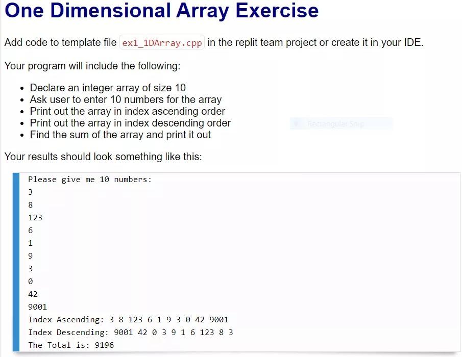 Solved One Dimensional Array Exercise Add code to template | Chegg.com