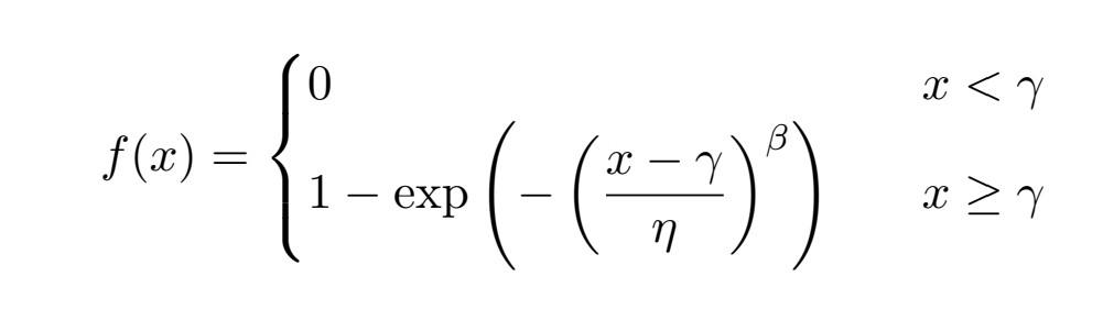 Solved f(x)=⎩⎨⎧01−exp(−(ηx−γ)β)x