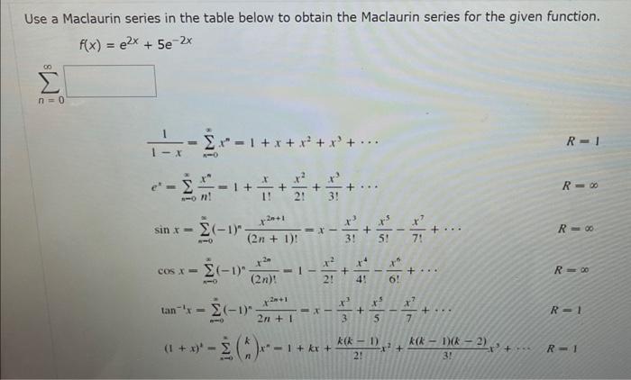 Solved Use a Maclaurin series in the table below to obtain | Chegg.com