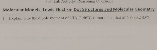 Solved Post Lab Activity- ﻿Reasoning QuestionsMolecular | Chegg.com