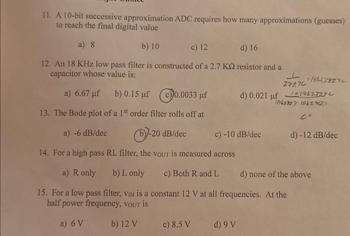 Solved 11. A 10-bit successive approximation ADC requires | Chegg.com