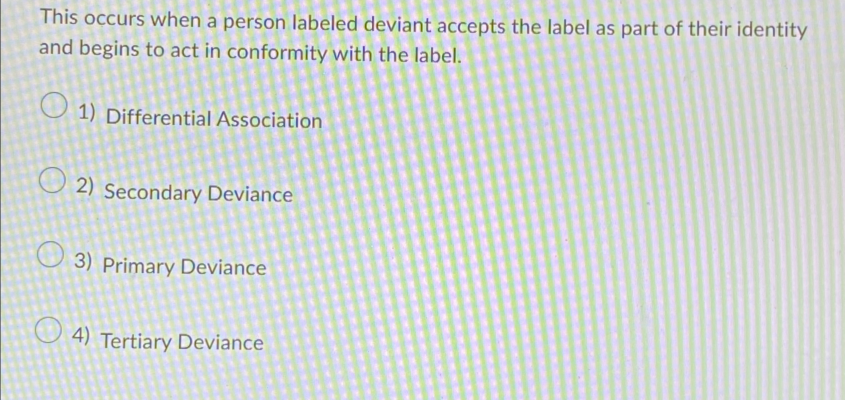 Solved This occurs when a person labeled deviant accepts the | Chegg.com
