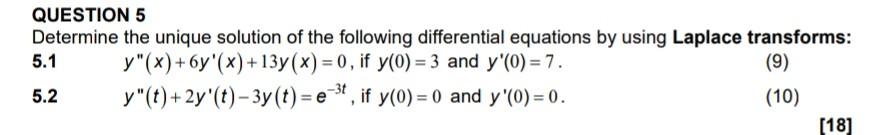 Solved QUESTION 5 Determine the unique solution of the | Chegg.com