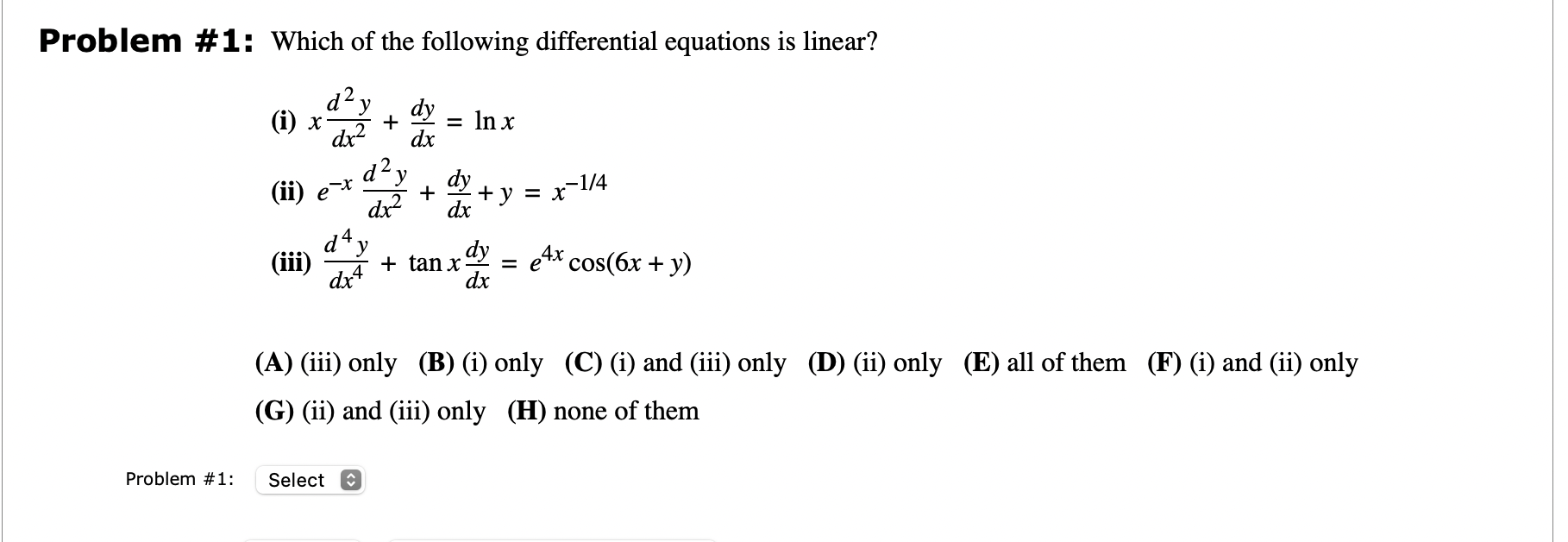Solved Problem #1: Which of the following differential | Chegg.com