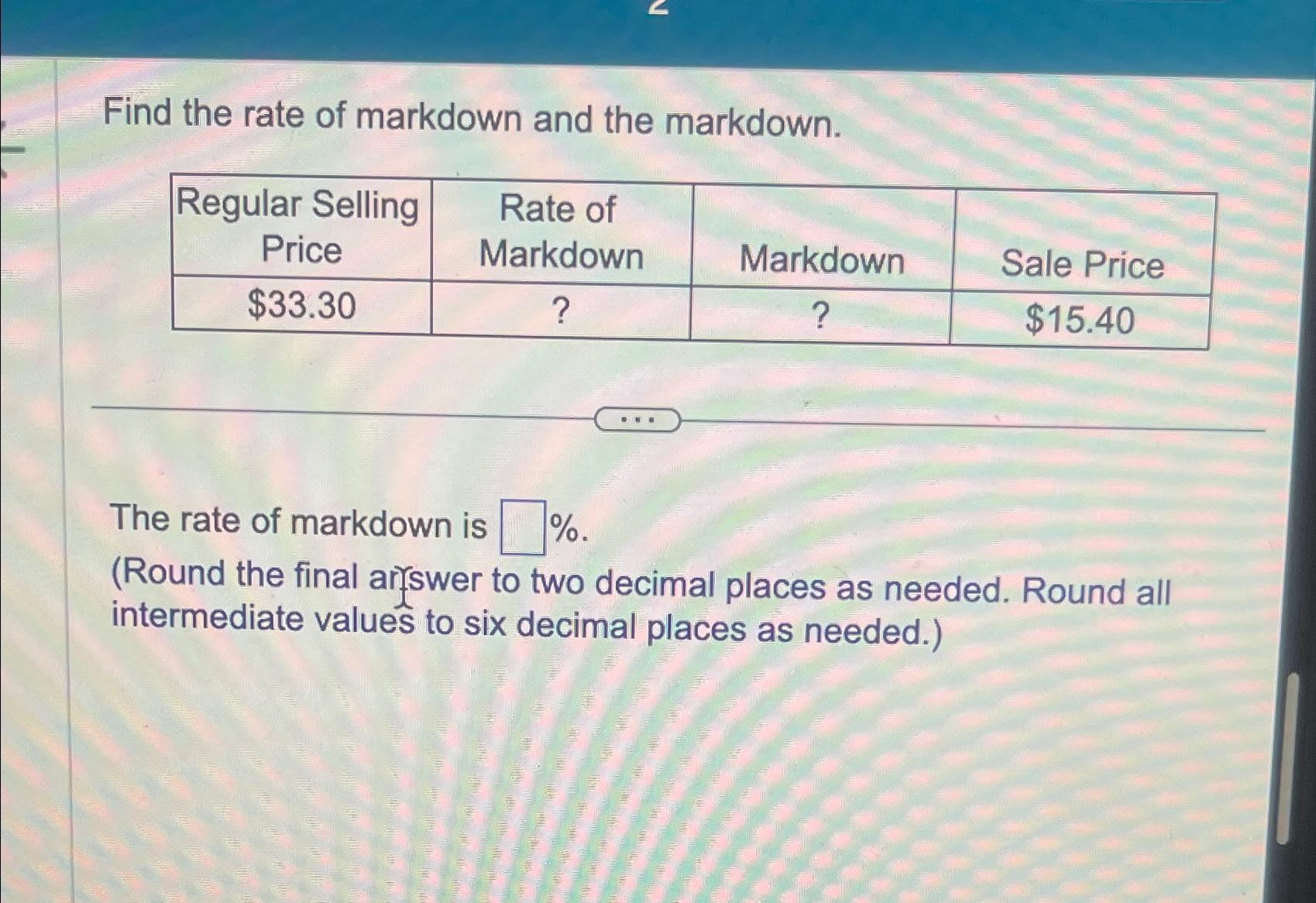 Solved Find the rate of markdown and the | Chegg.com