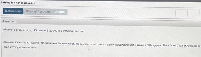 Solved Entries for notes payable Instructions Chart of | Chegg.com