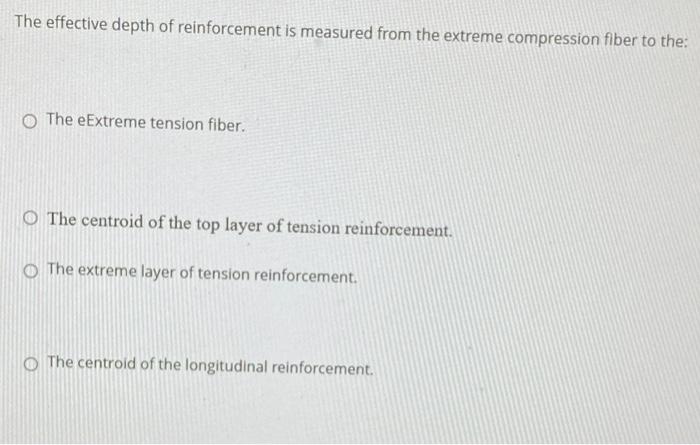 Solved The effective depth of reinforcement is measured from | Chegg.com