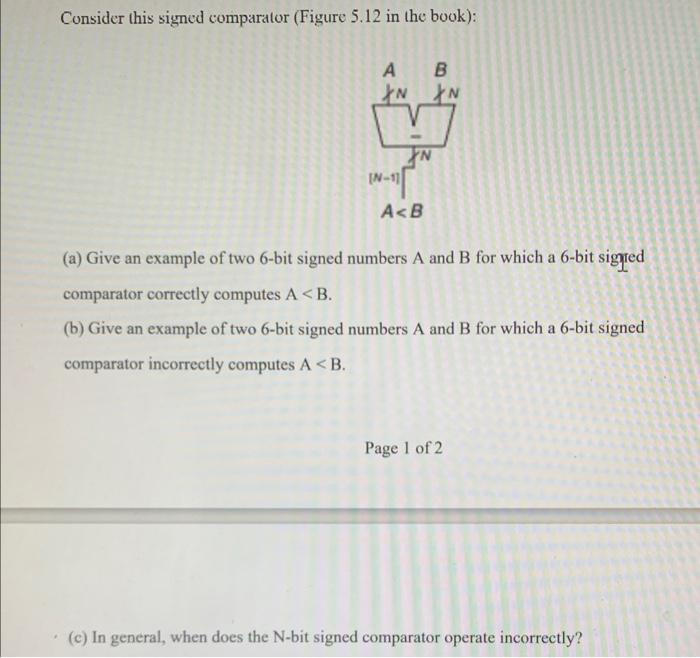 Solved Consider this signed comparator (Figure 5.12 in the | Chegg.com
