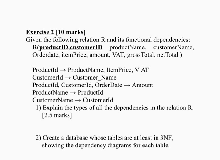 Solved Exercise 2 [10 marks] Given the following relation R | Chegg.com