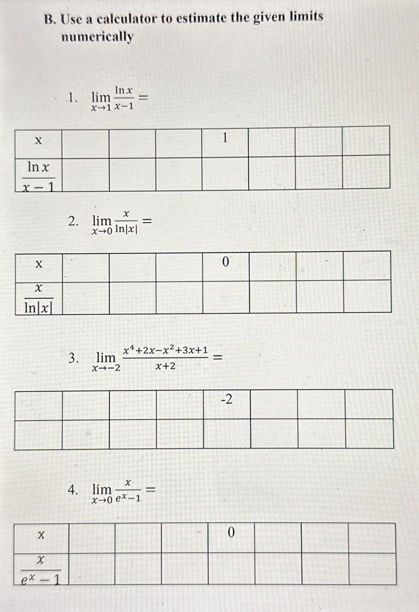 Solved B. ﻿Use a calculator to estimate the given limits | Chegg.com