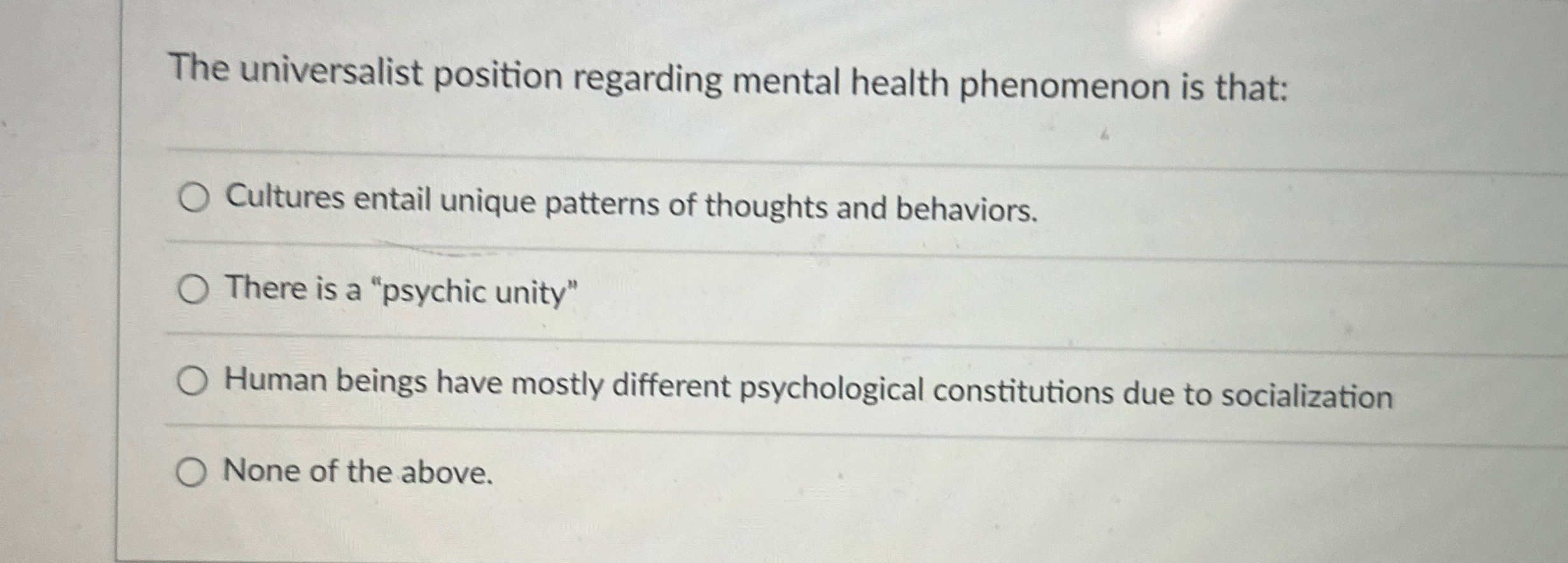 Solved The universalist position regarding mental health | Chegg.com