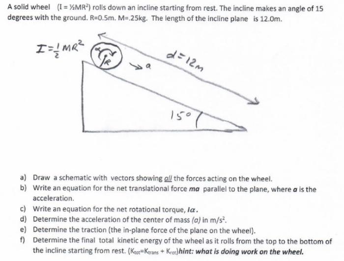 Solved A solid wheel (I=1/2MR2) rolls down an incline | Chegg.com