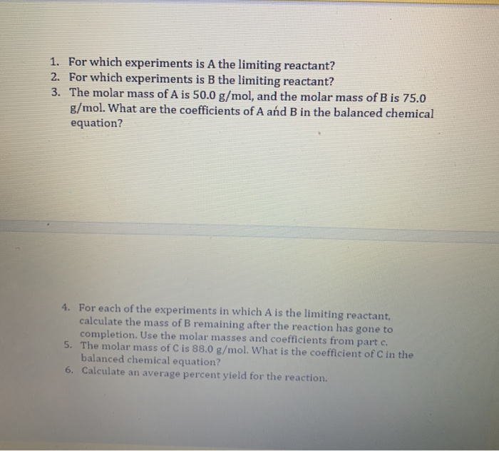 Solved Limiting Reactant and Percent Yield 1. A chemical | Chegg.com