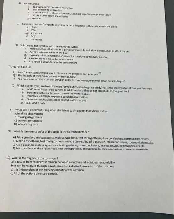Solved 1) Rachel Carson a Sparked an environmental | Chegg.com