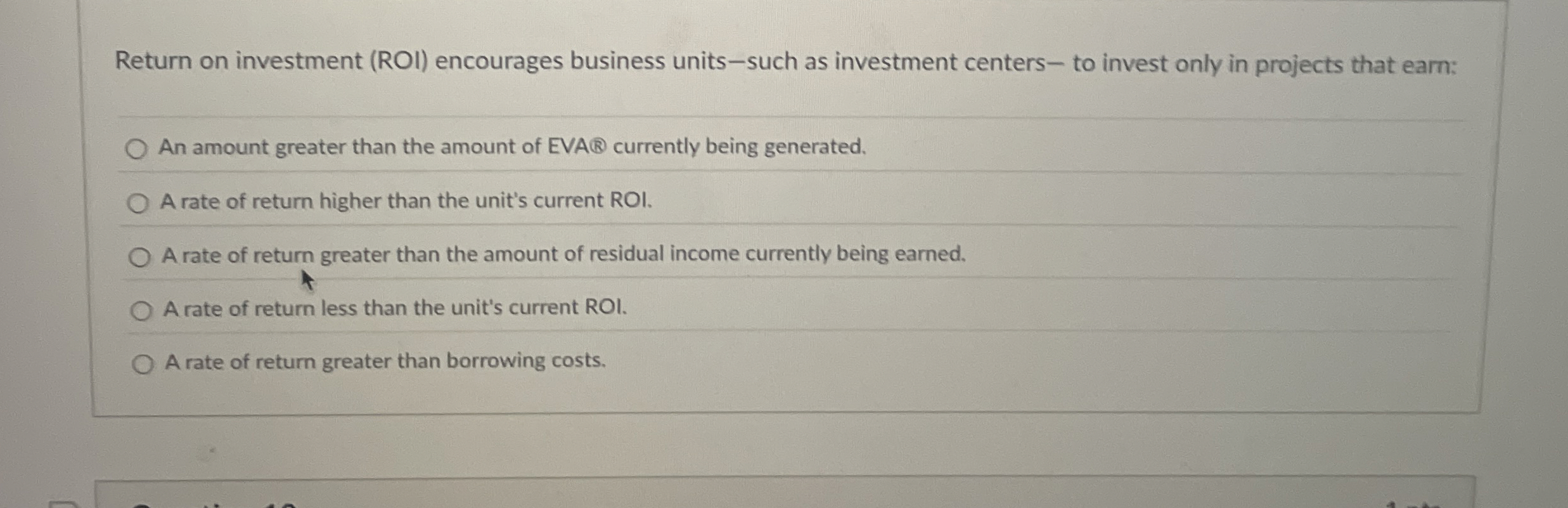 Solved Return on investment (ROI) ﻿encourages business | Chegg.com