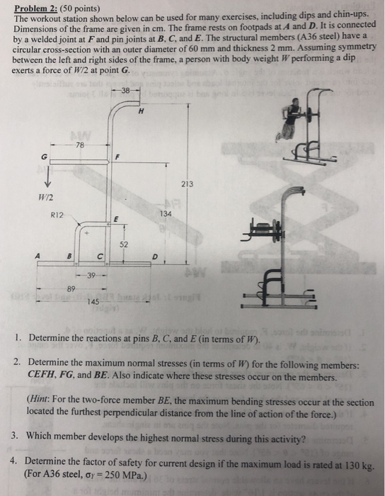 Problem 2: (50 points) The workout station shown | Chegg.com