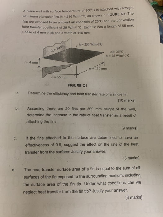 Solved 1. A plane wall with surface temperature of 300°C is | Chegg.com