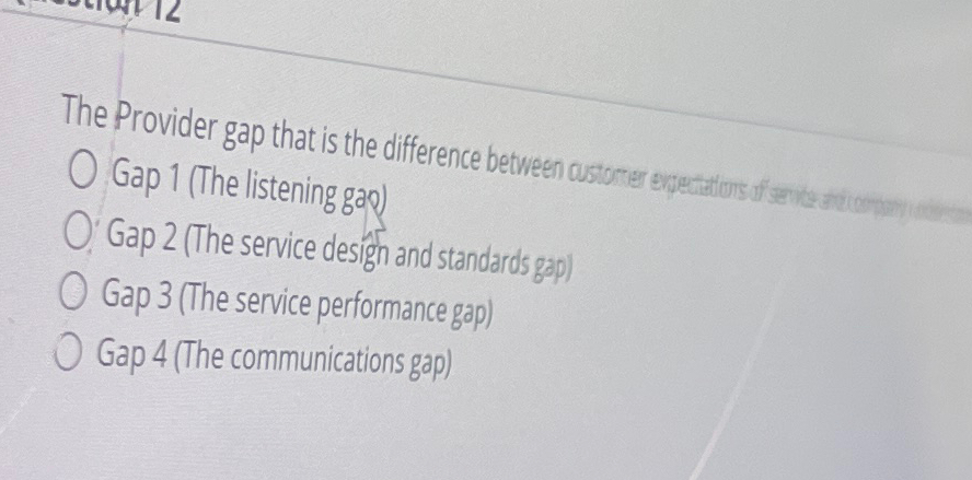 Solved Gap 1 (The listening gap)Gap 2 (The service design | Chegg.com