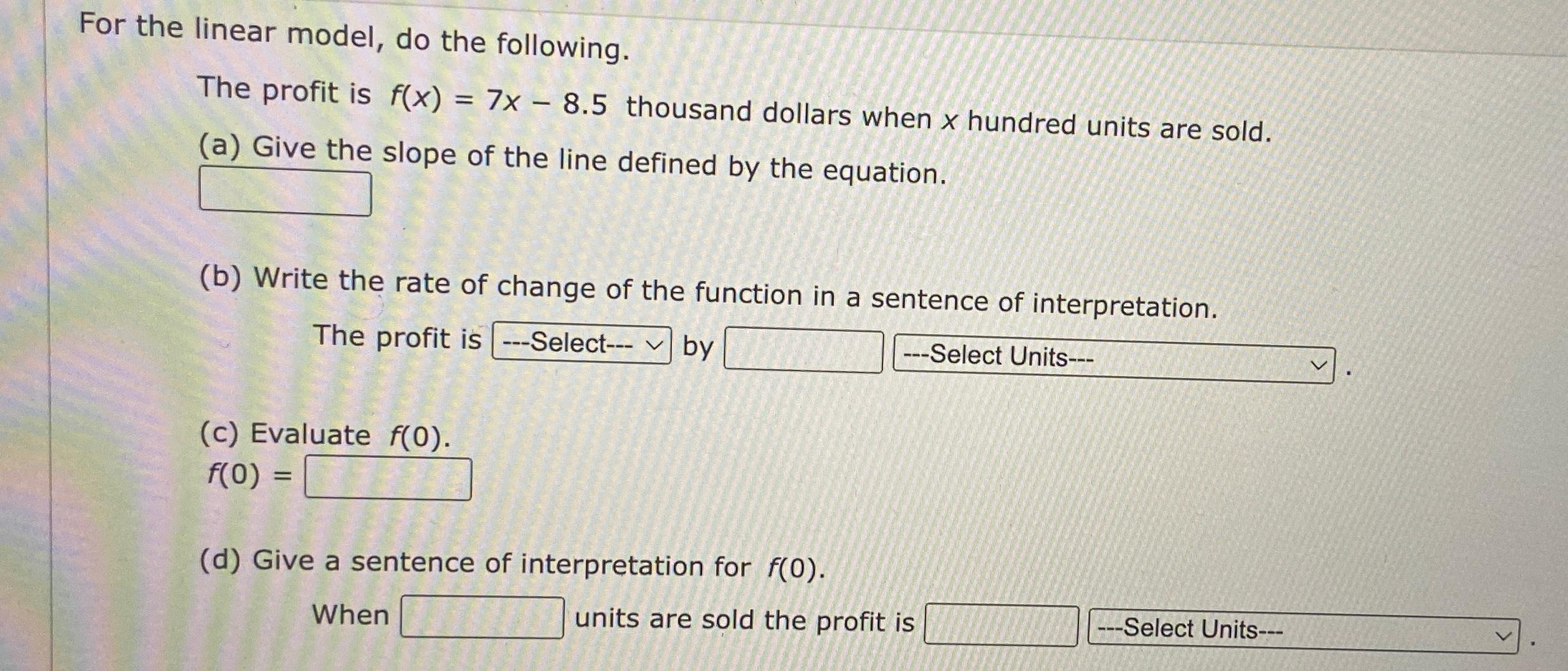 Solved For the linear model, do the following.The profit is | Chegg.com