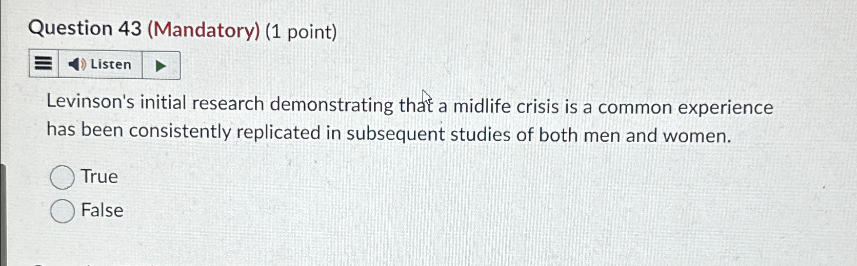 Solved Question 43 (Mandatory) (1 ﻿point)Levinson's initial | Chegg.com