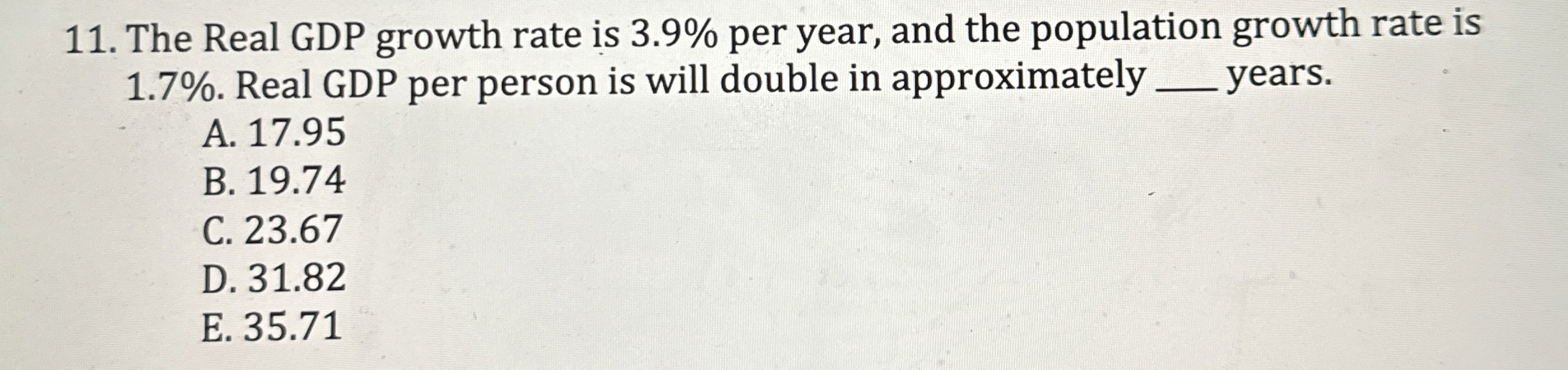 Solved The Real GDP growth rate is 3.9% ﻿per year, and the | Chegg.com