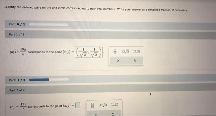 Solved Identify the ordered pairs on the unit circle | Chegg.com