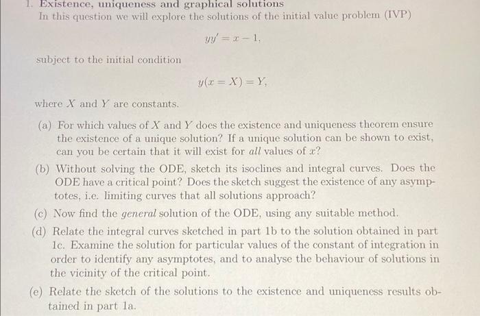 Solved 1. Existence, uniqueness and graphical solutions In | Chegg.com