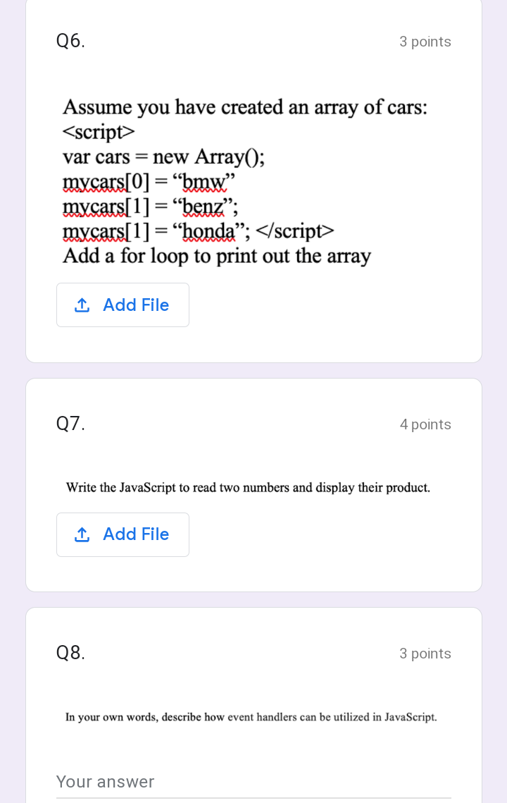 Solved Assume you have created an array of cars: | Chegg.com