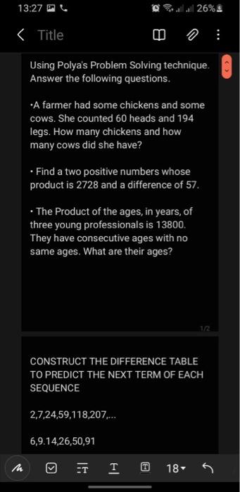 Solved Using Polya's Problem Solving technique. Answer the | Chegg.com