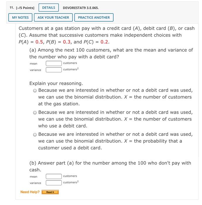 Solved 11. [-15 Points) DETAILS DEVORESTAT9 3.E.065. MY | Chegg.com Solved 11. [-15 Points) DETAILS DEVORESTAT9 3.E.065. MY | Chegg.com