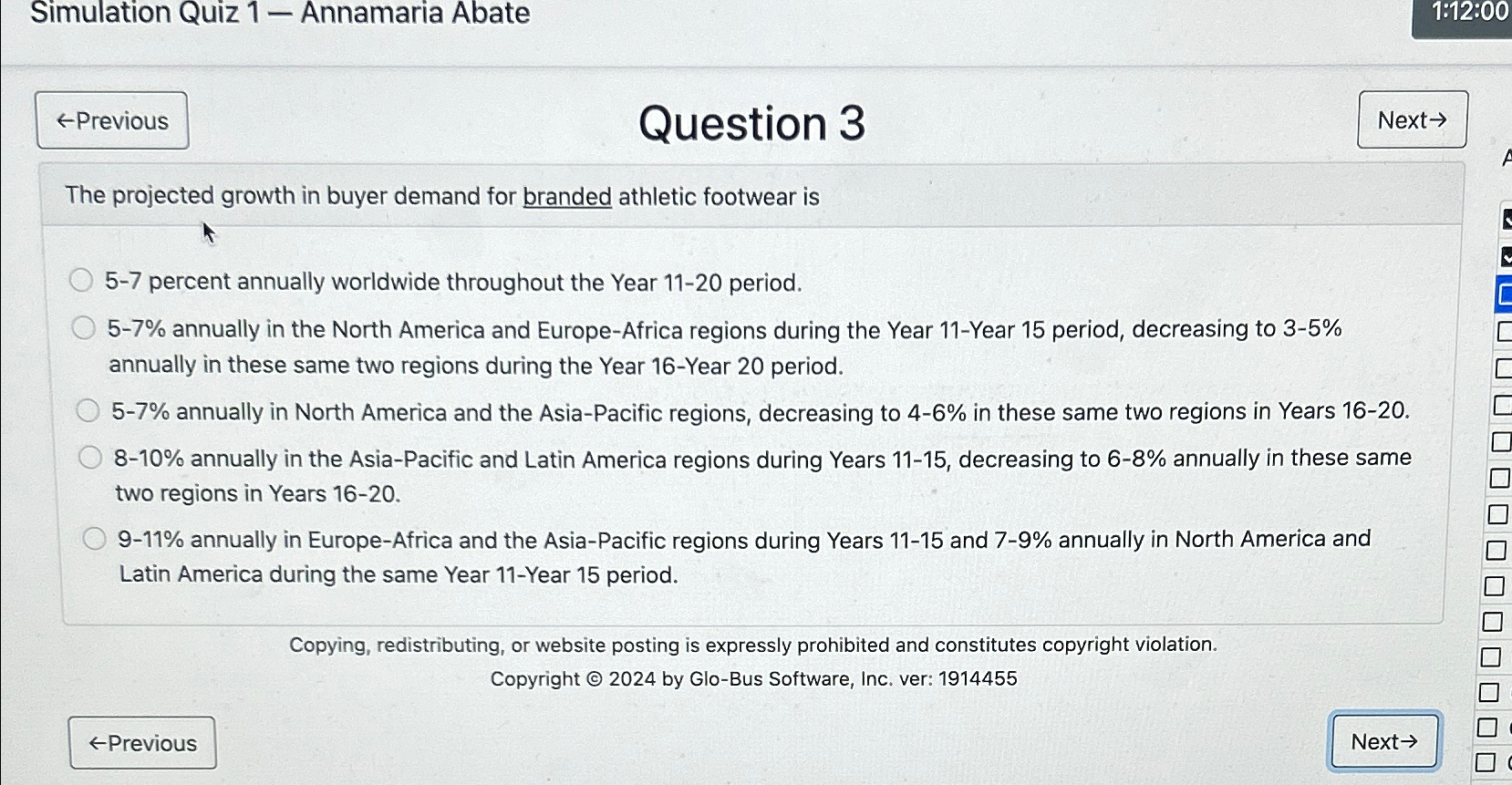 Solved Simulation Quiz 1-Annamaria Abate1:12:00Question 3The | Chegg.com