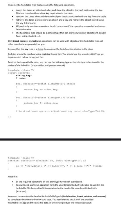 Solved Implement A Hash Table Type That Provides The 6977