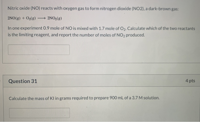 Solved Nitric oxide (NO) reacts with oxygen gas to form | Chegg.com