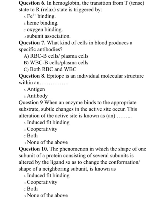 Solved Question 6. In hemoglobin, the transition from T | Chegg.com