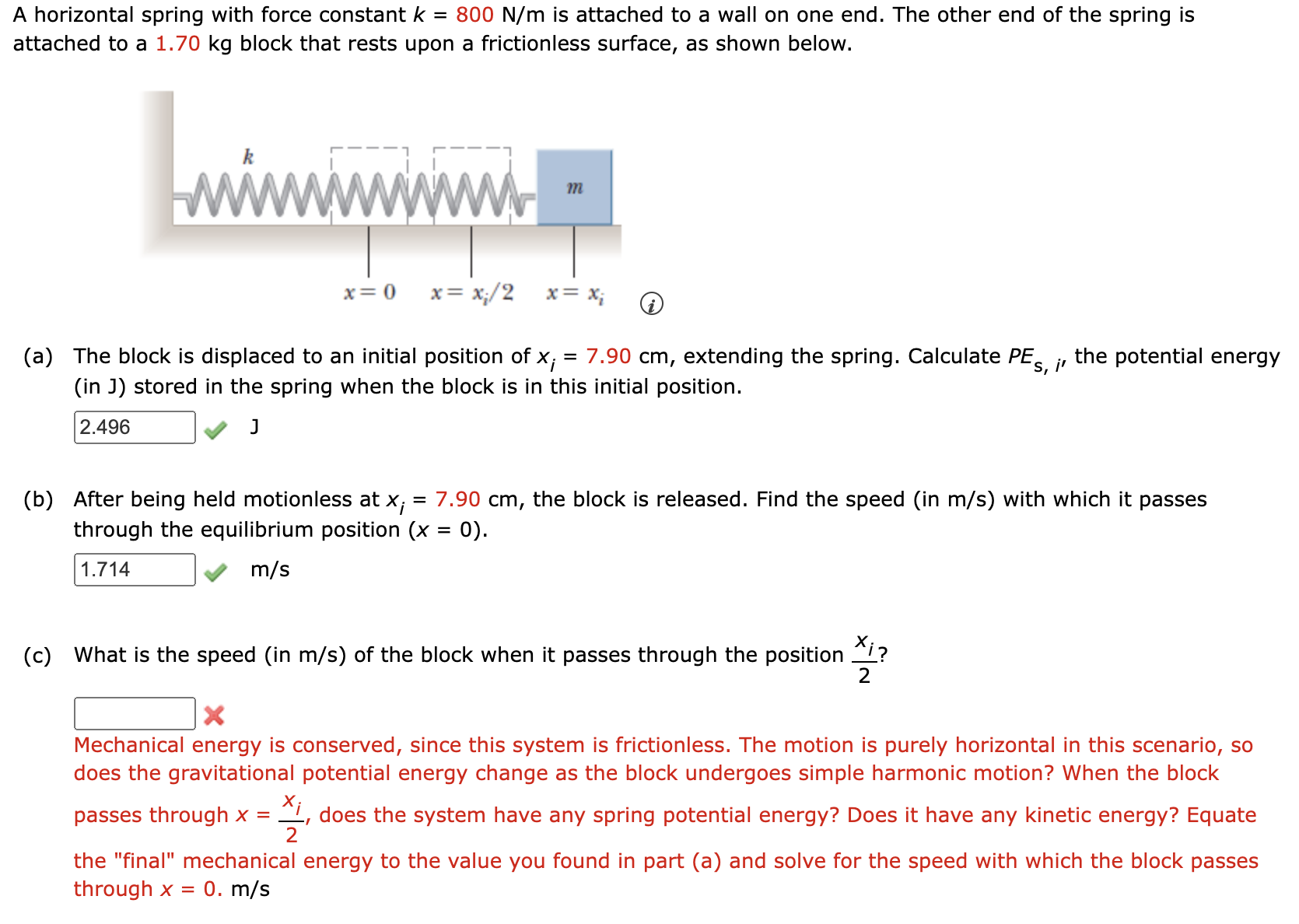 Solved A horizontal spring with force constant k=800Nm ﻿is | Chegg.com