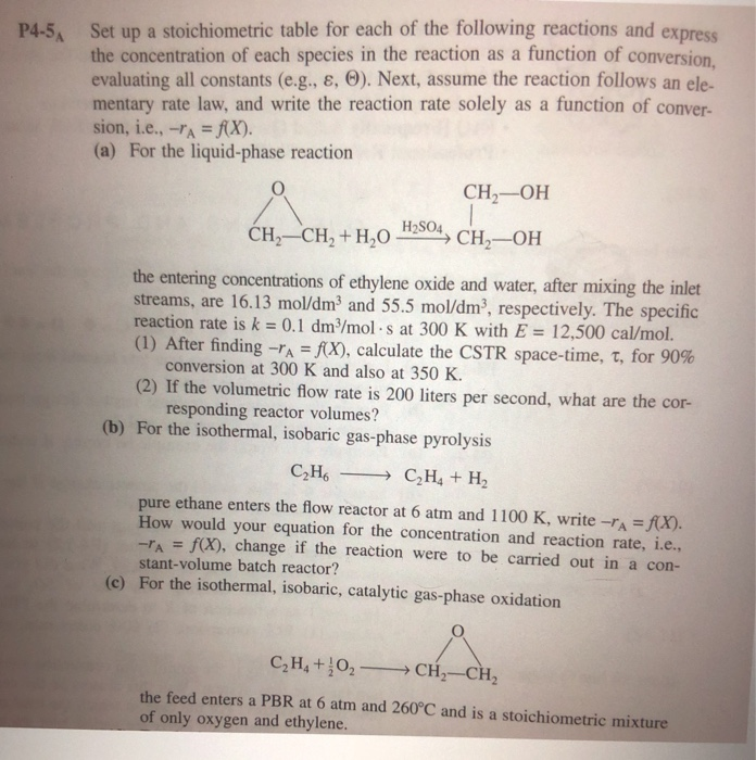 P4-5: Set up a stoichiometric table for each of the | Chegg.com