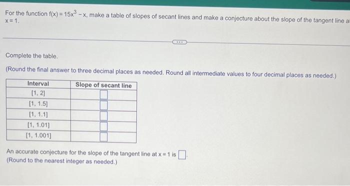 Solved For the function f(x)=15x3−x, make a table of slopes | Chegg.com