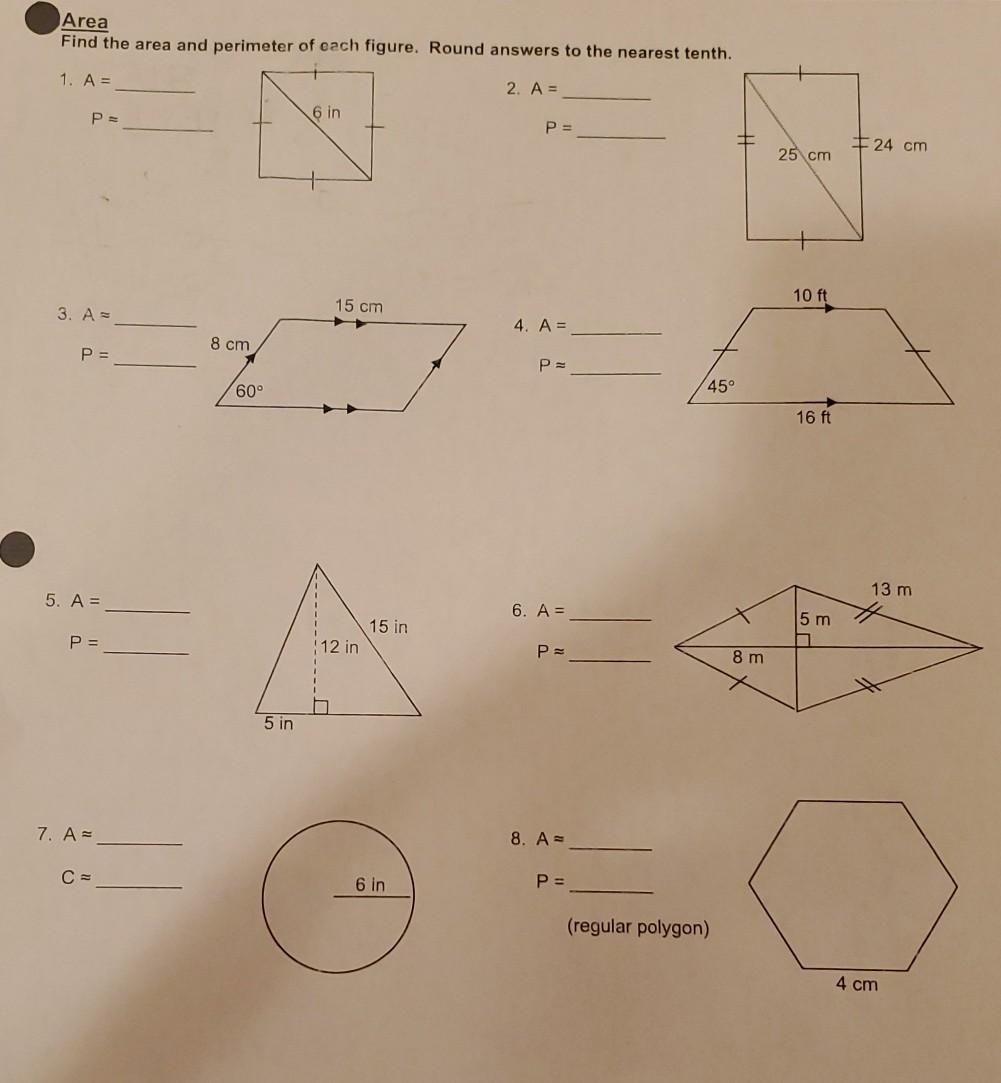 Solved Area Find the area and perimeter of each figure. | Chegg.com