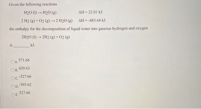 Solved Given the following reactions H20 (1) H20 (g) | Chegg.com