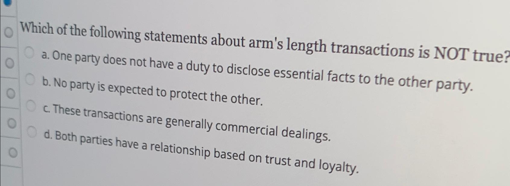 Solved Which of the following statements about arm's length | Chegg.com