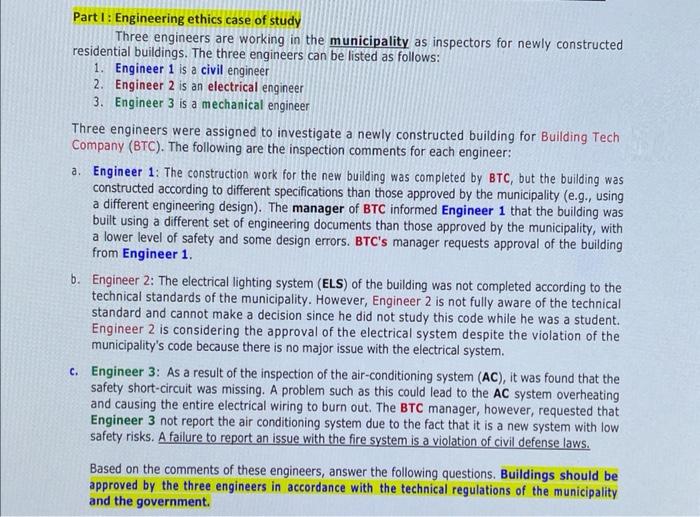 Solved Part 1: Engineering ethics case of study Three | Chegg.com