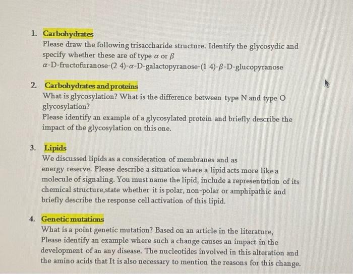 Solved 1. Carbohydrates Please draw the following | Chegg.com