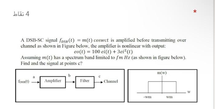 4 نقاط A DSB-SC signal fDSB (t) = m(t) coswct is | Chegg.com