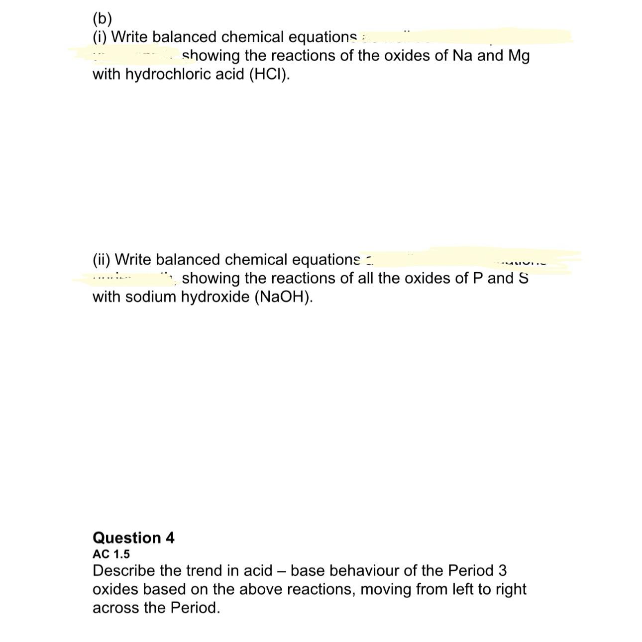 Solved (b)(i) ﻿Write balanced chemical equationsshowing the | Chegg.com