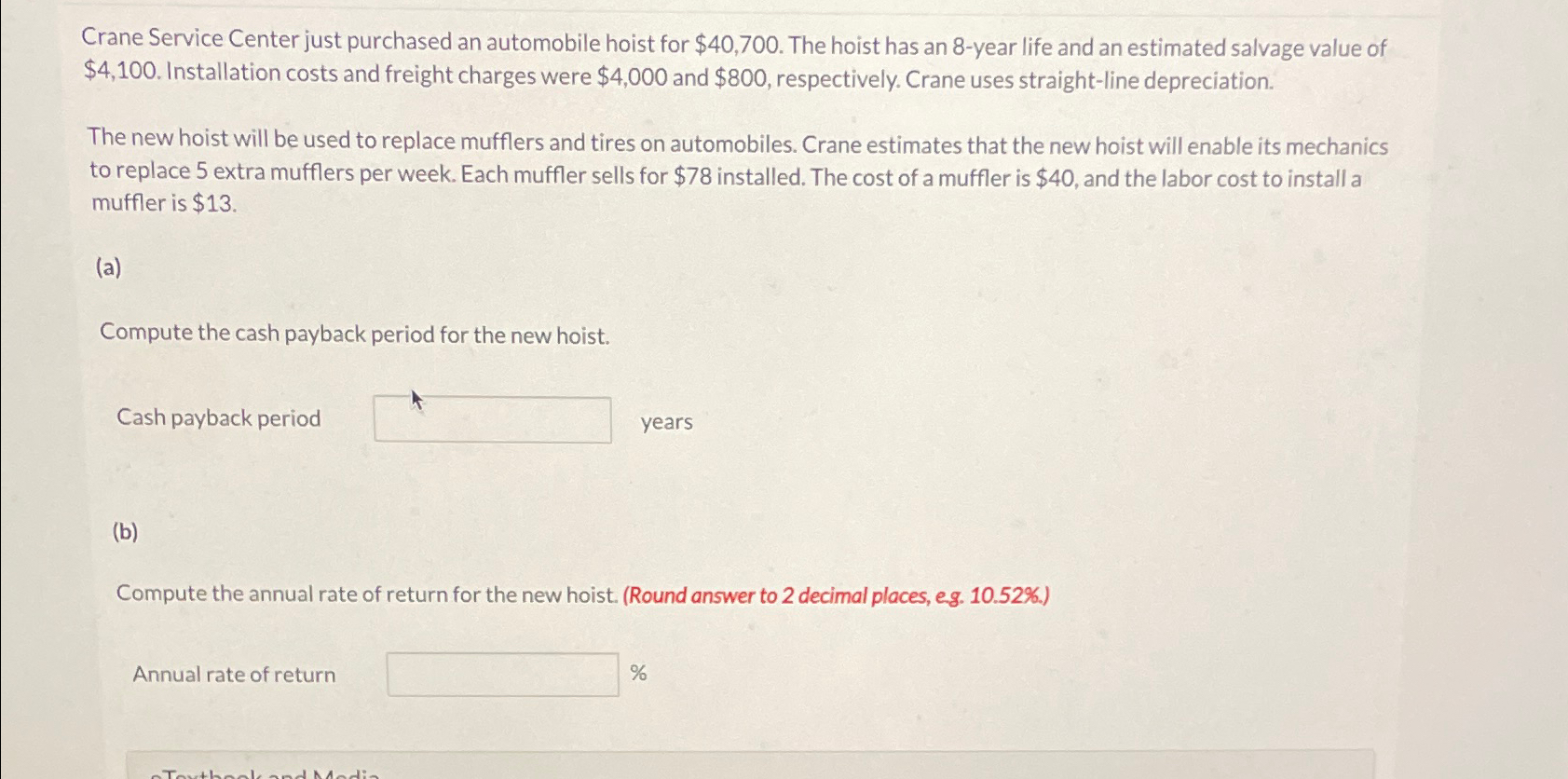 Solved Crane Service Center just purchased an automobile | Chegg.com