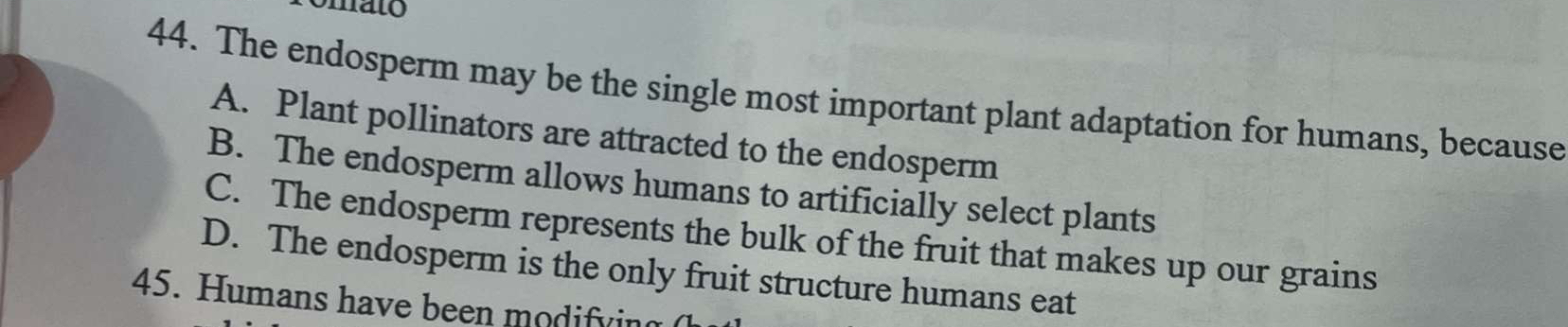 Solved The endosperm may be the single most important plant | Chegg.com