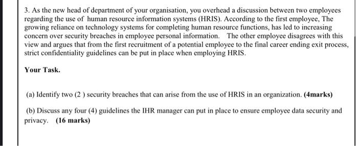 3. As the new head of department of your | Chegg.com