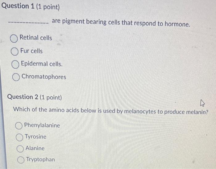 Solved are pigment bearing cells that respond to hormone. | Chegg.com
